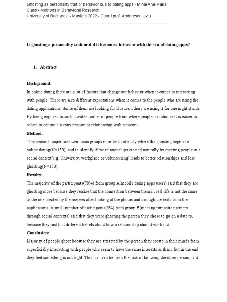 Mihai Ana Maria Ghosting | PDF | Online Dating Service | Tinder (App)