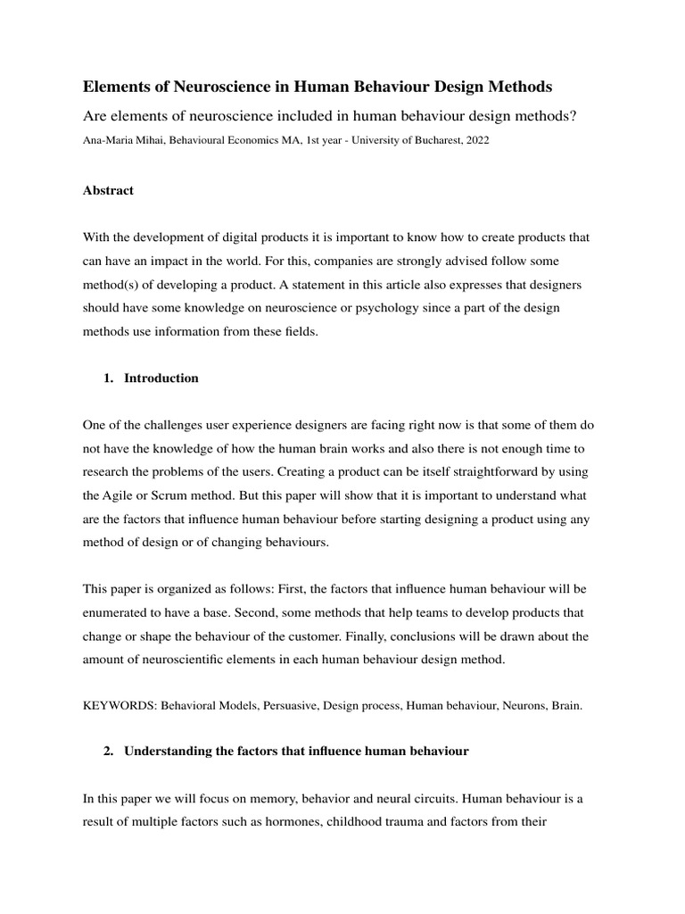 (Mihai Ana-Maria) Elements of Neuroscience in Human Behaviour Design Methods | Download Free PDF ...