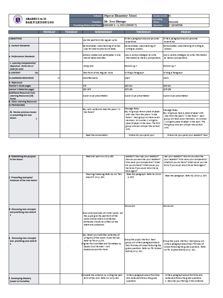 DLL English W7 2Q | PDF | Differentiated Instruction | Learning