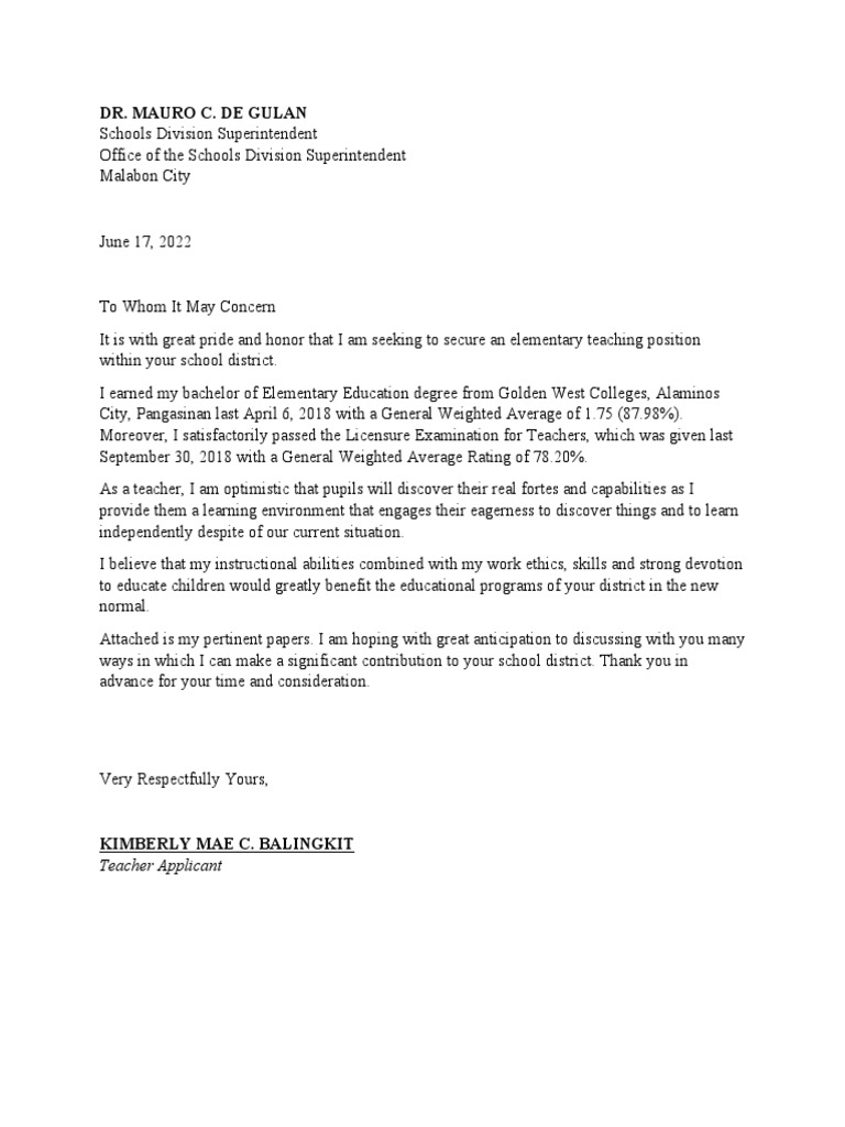 Maam Kim Letter | PDF