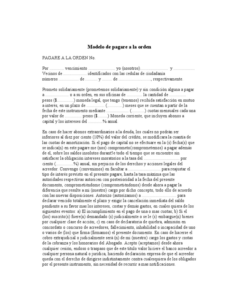 Modelo de Pagare A La Orden | PDF | Pagos | Interés
