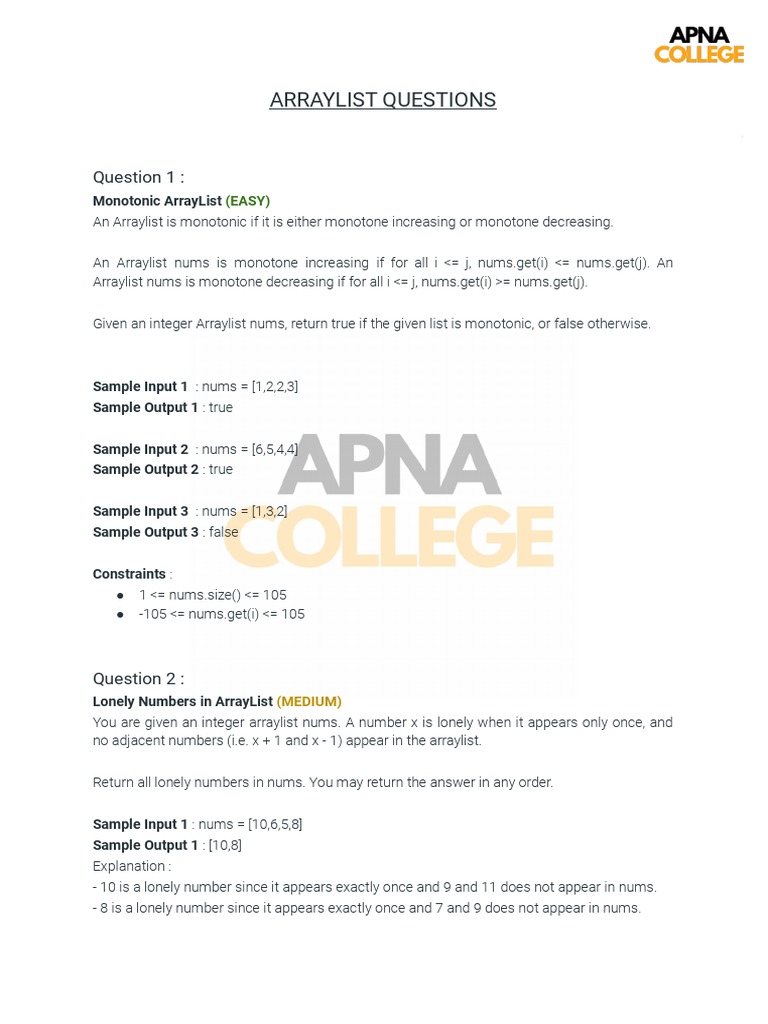 ArrayList Questions | PDF | Monotonic Function | Computer Programming
