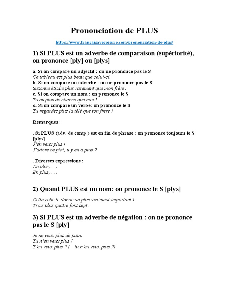 Prononciation Mot Plus | PDF | Adverbe | Syntaxe