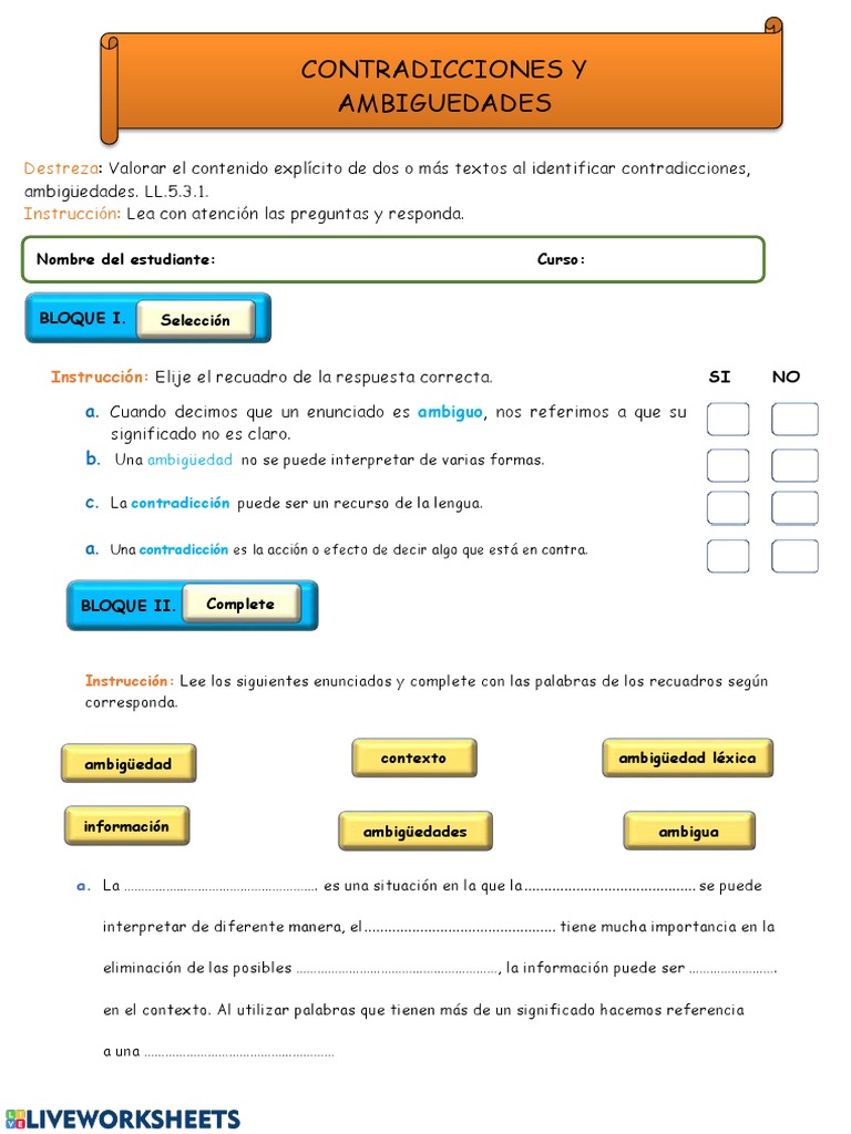 Contradicciones y Ambiguedades Actividad | PDF | Ambigüedad | Lingüística