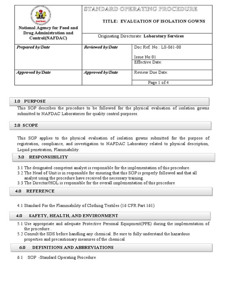 Evaluation of Isolation Gowns Sop LS-061-00 | PDF