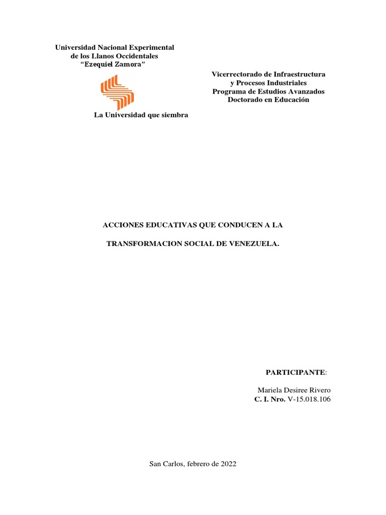 Acciones Educativas Que Conducen A La Transformacion Social De