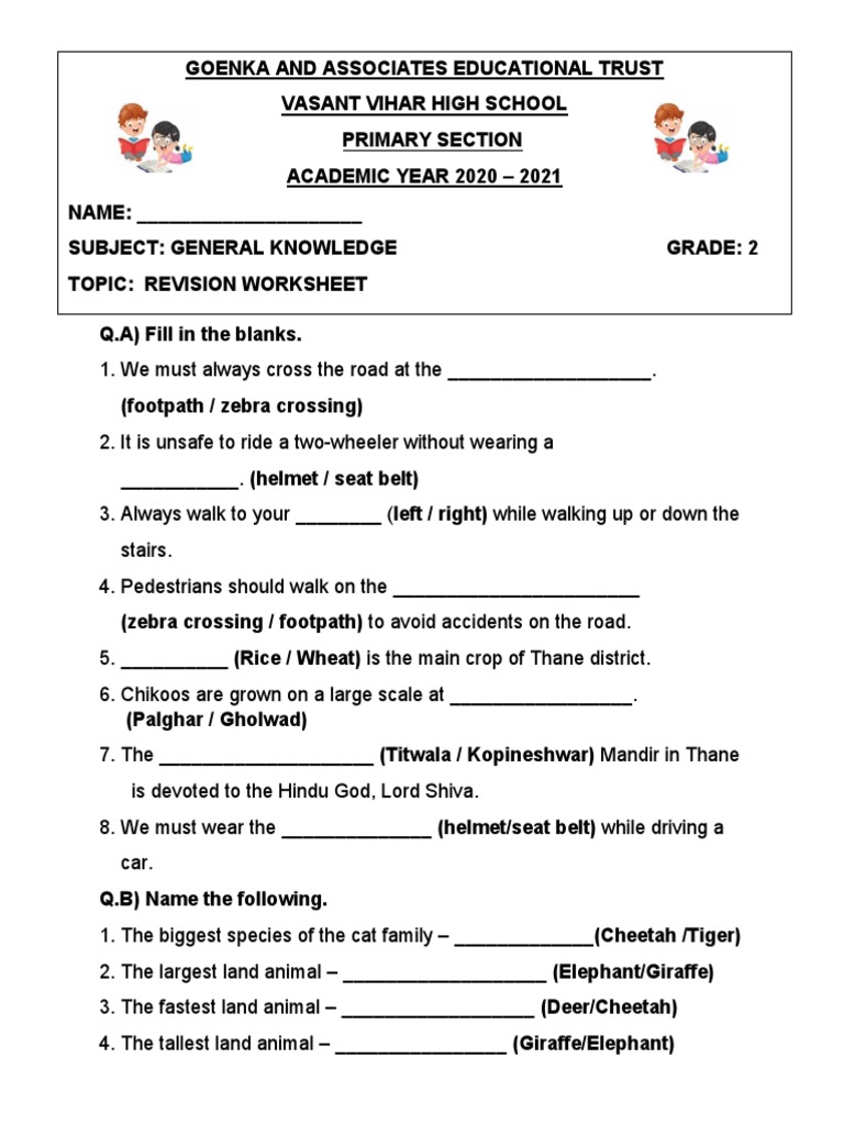 Grade 2 - G.K - Revision Worksheet For 09-10-2020 | PDF