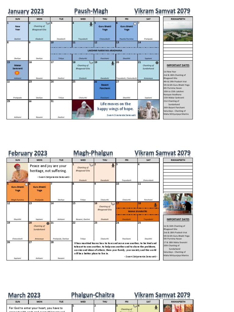 Rikhiapeeth Spiritual Calendar 2023 | PDF | Yoga | Bhagavad Gita