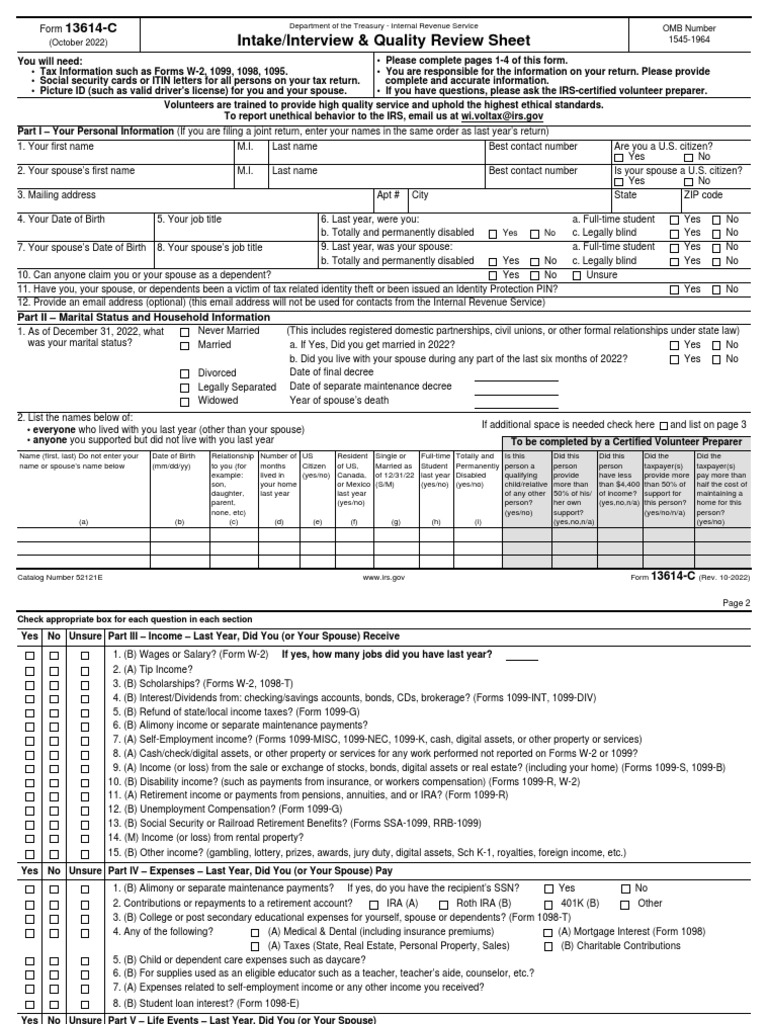 Form 13614-c Intake - Interview Quality Review Sheet 2 | PDF | Tax ...