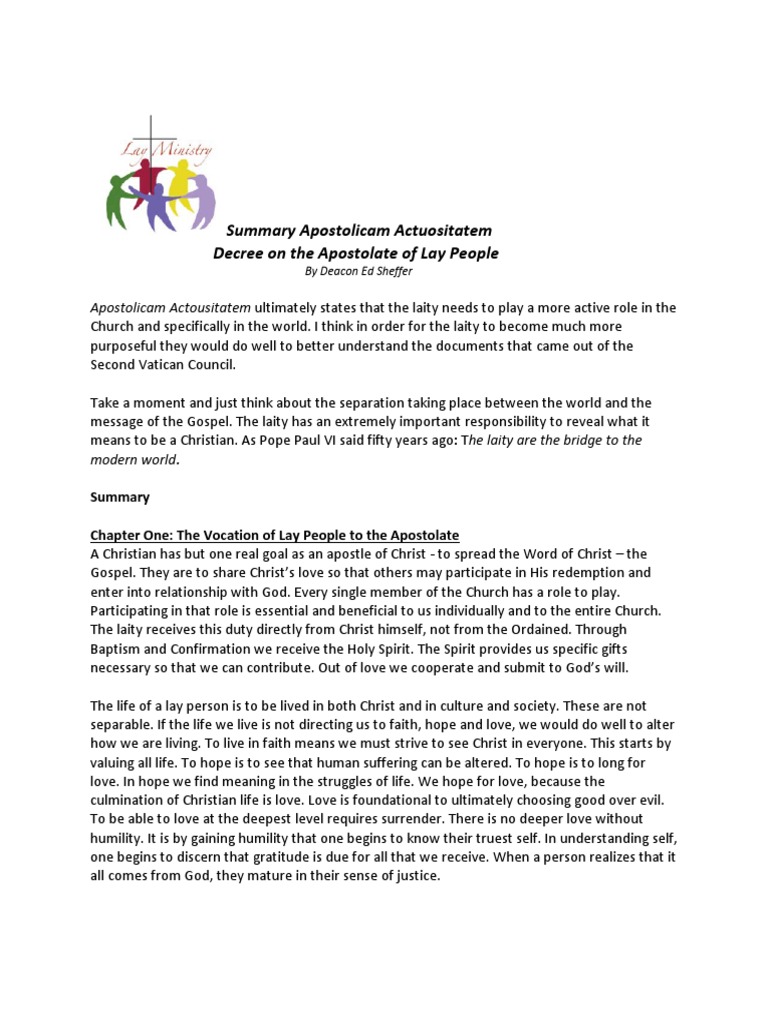 LT Times - Summary Apostolicam Actuositatem - Decree On The Apostolate ...