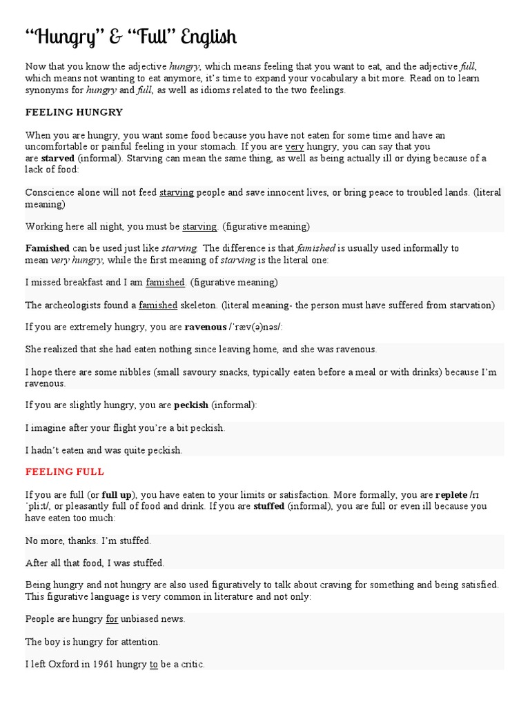 Hungry and Full | PDF | Starvation | Food And Drink