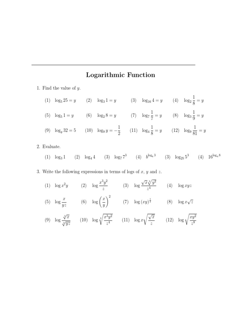 Exercises - LogarithmicFunction - With Solution | PDF