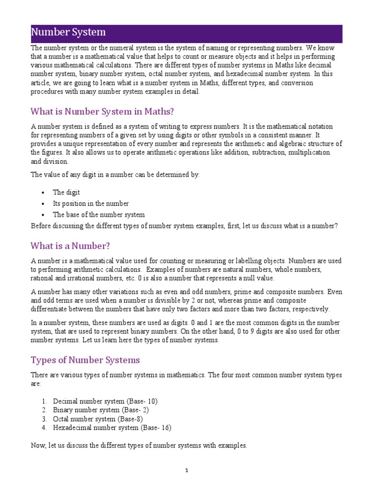 Chapter 1 Number System | PDF | Numbers | Decimal