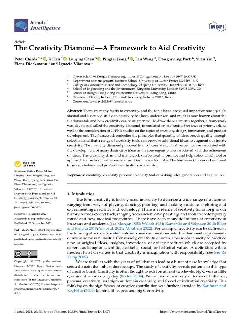 The Creativity Diamond-A Framework To Aid Creativity - CHILDS - Jintelligence | PDF | Creativity ...