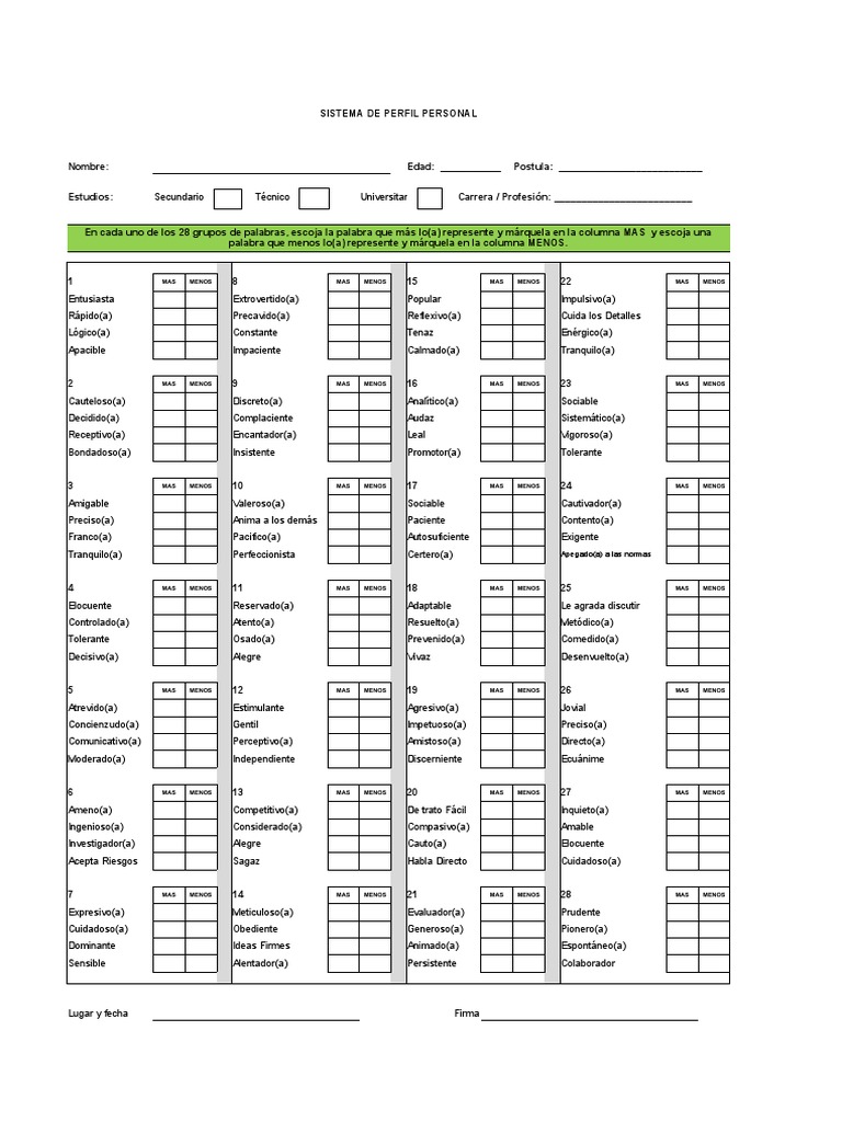 DISC - Hoja Prueba-Respuesta | PDF