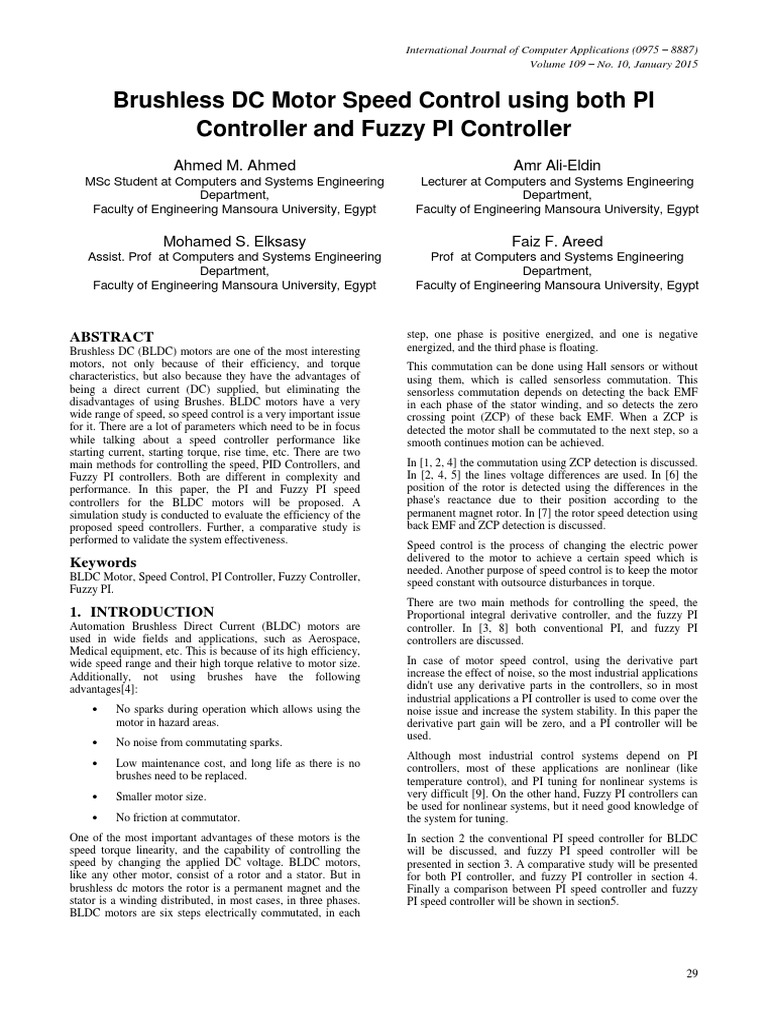 Ushless DC Motor Speed Control Using Both PI | PDF | Electric Motor ...
