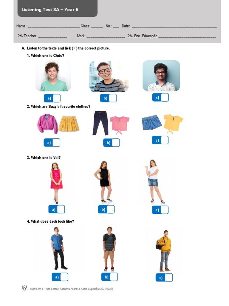 Year6 Test3 | PDF | Softlines (Retail) | Clothing