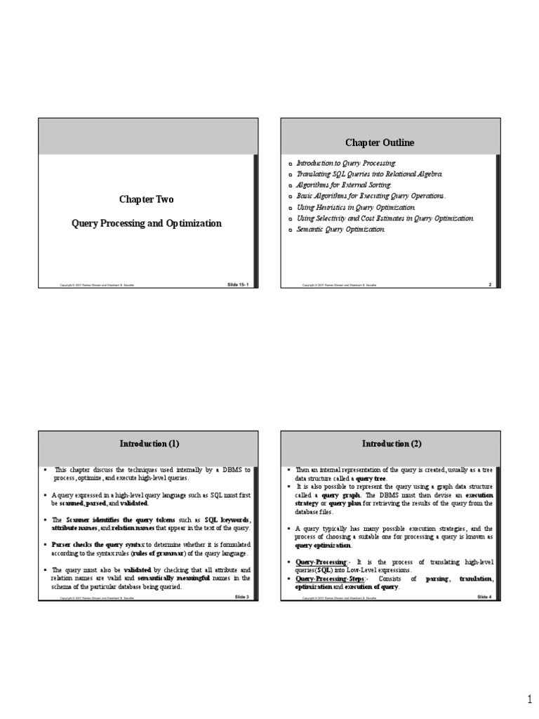Chapter 2 - Query Processing and Optimization | PDF | Database Index | Relational Model