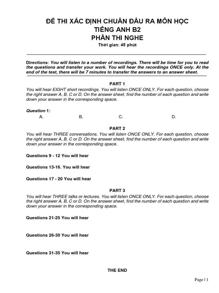 B2 Listening Test Template | PDF