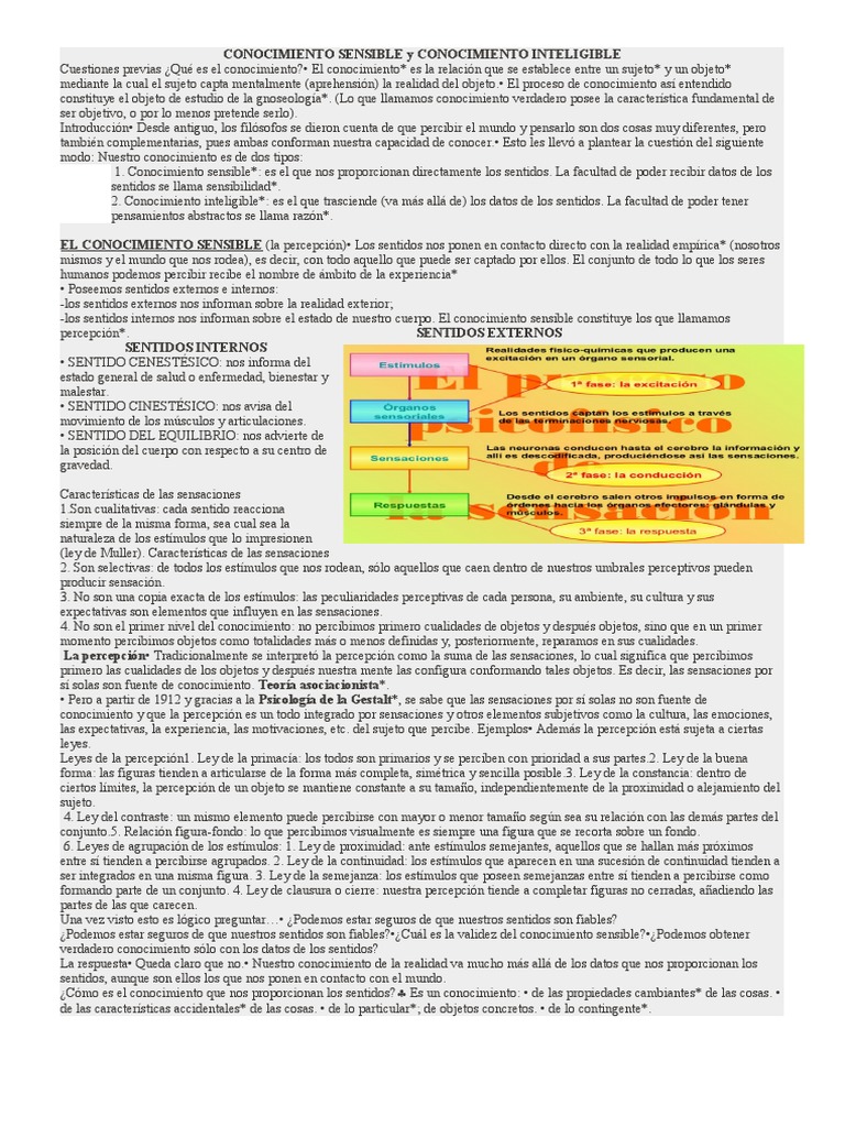 CONOCIMIENTO SENSIBLE y CONOCIMIENTO INTELIGIBLE | PDF | Conocimiento ...
