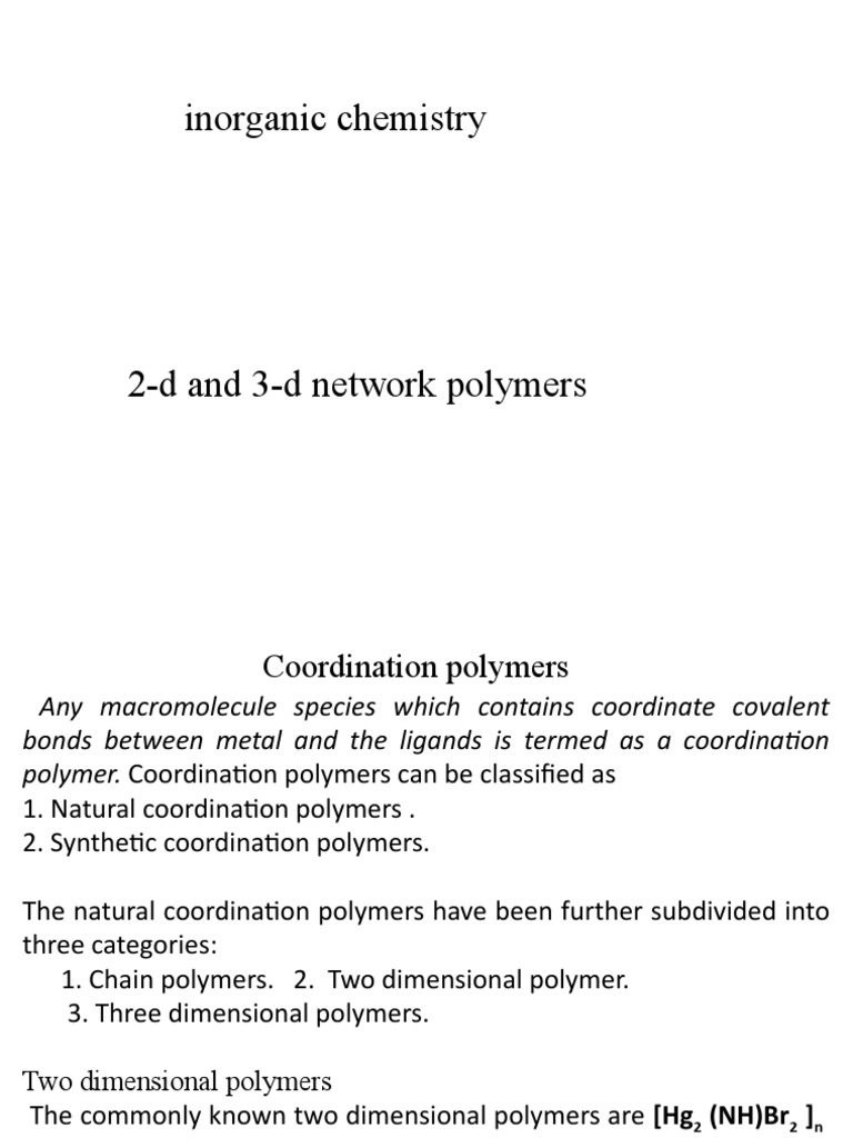 2d And 3d Coordination Polymers Pdf Coordination Complex Polymers