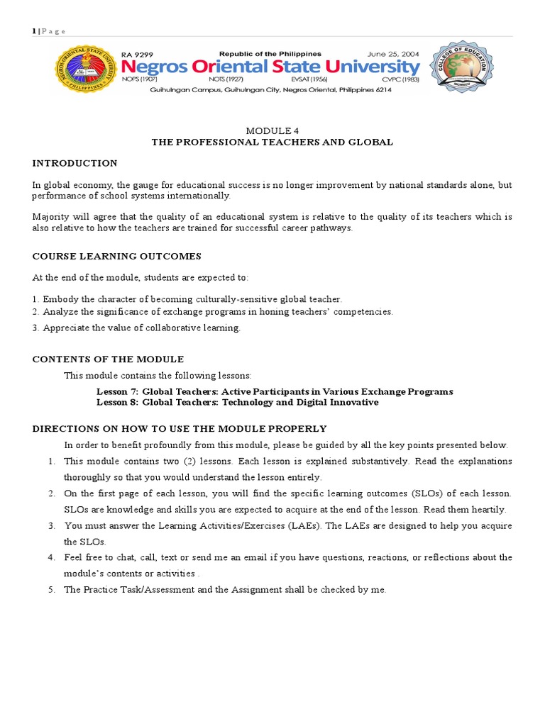 Module 4 in ED 404 PERSONAL AND PROFESSIONAL GROWTH FOR TEACHERS | PDF | Teachers | Teaching Method