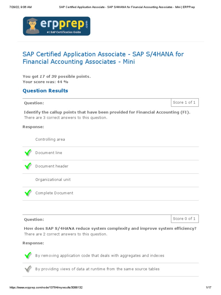 Analysis of SAP Certified Application Associate Exam Results for SAP S/4HANA for Financial ...
