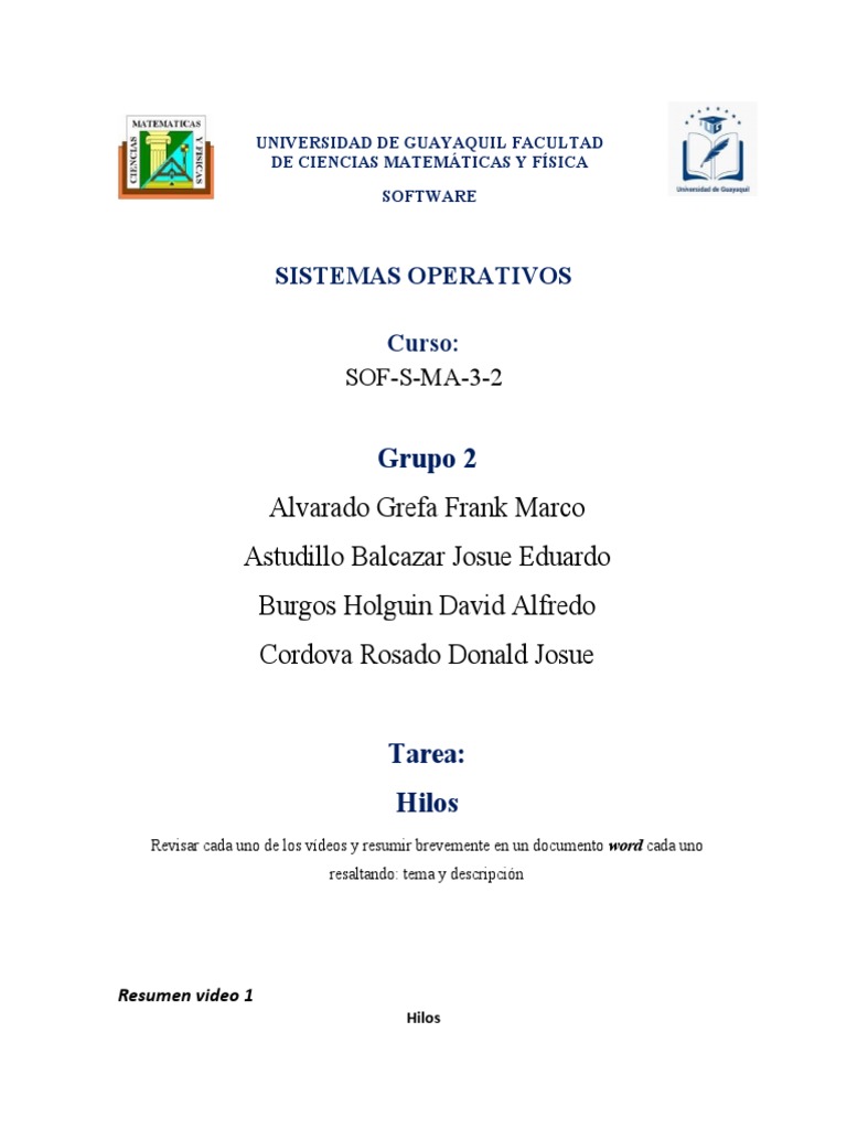 SO 3-2 Tarea Hilos Grupo 2 | PDF | Hilo (Computación) | Proceso (Computación)