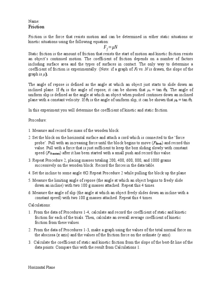 Friction Lab | PDF | Friction | Force