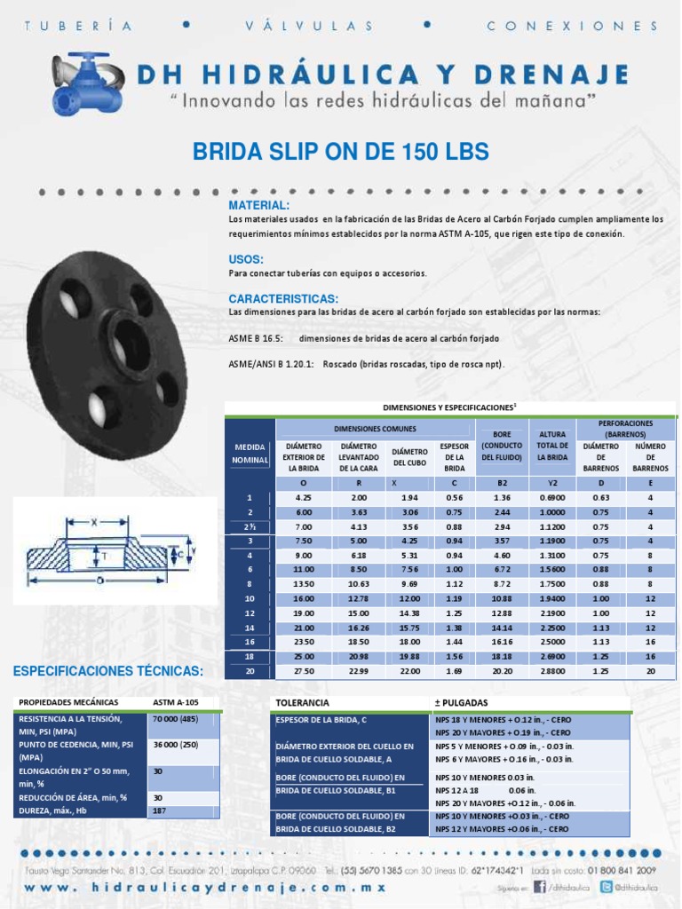 Bridas Slip On 150 lbs: Especificaciones y Dimensiones | PDF ...