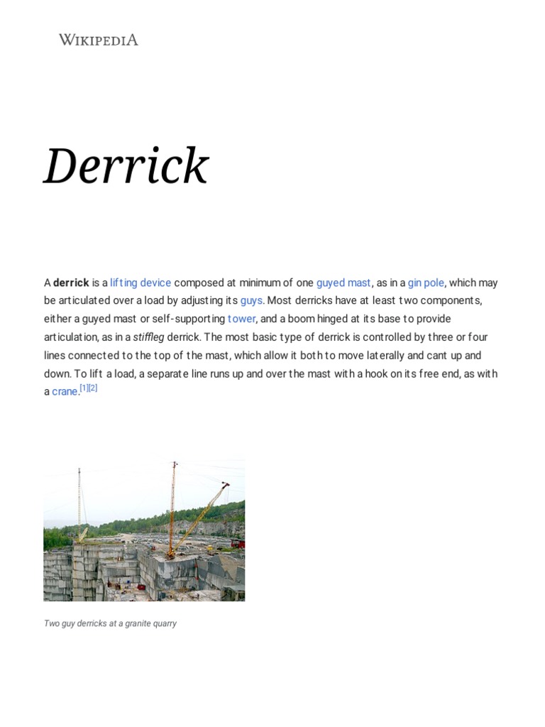 Derrick - Wikipedia | PDF | Machines | Industrial Equipment