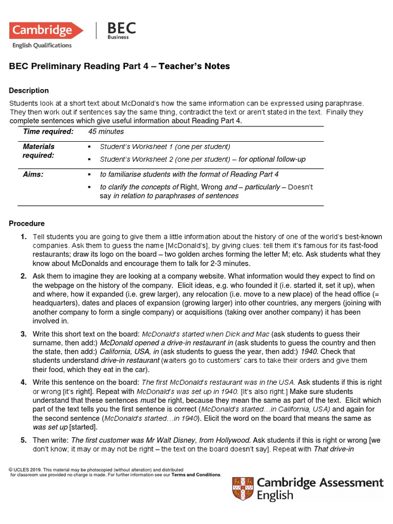 Reading Part 4 | PDF