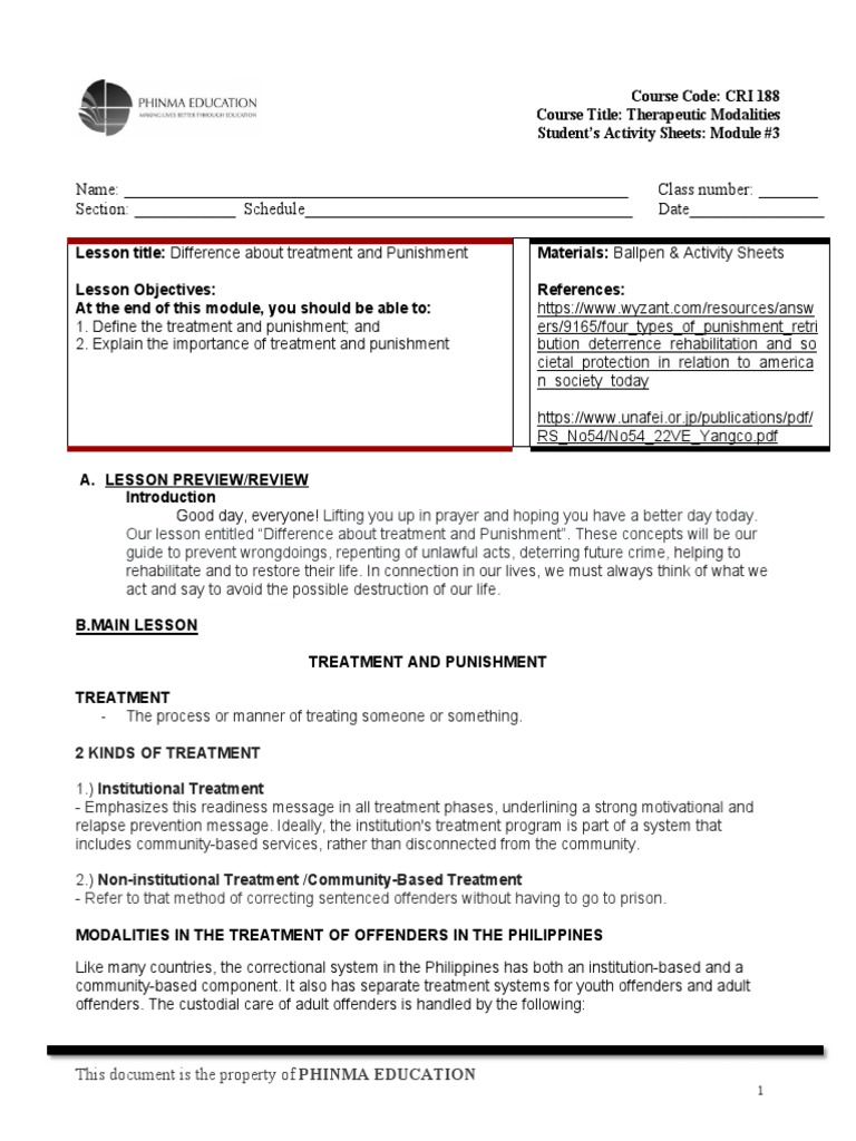 SAS 3 CRI 188 Therapeutic Modalities | PDF | Prison | Punishments