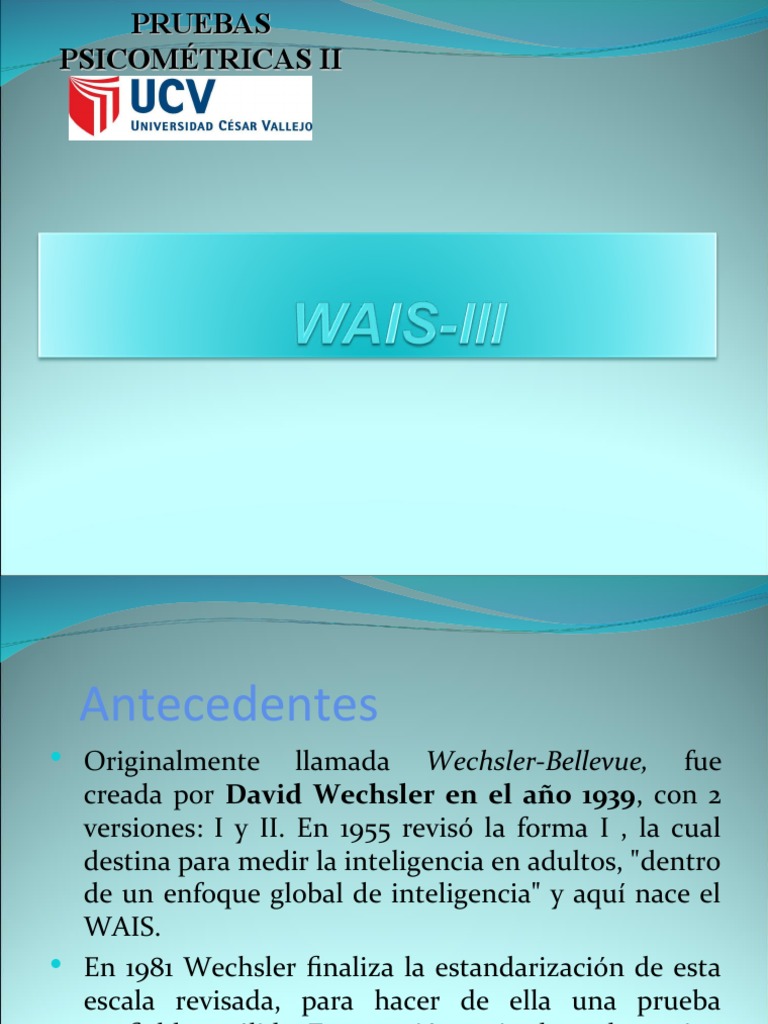 Wais Iii | PDF | Escala de inteligencia para adultos de Wechsler ...