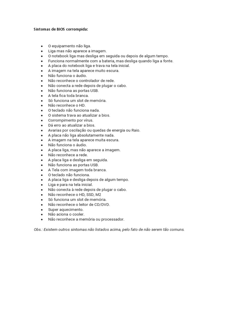 Sintomas de BIOS Corrompida | PDF