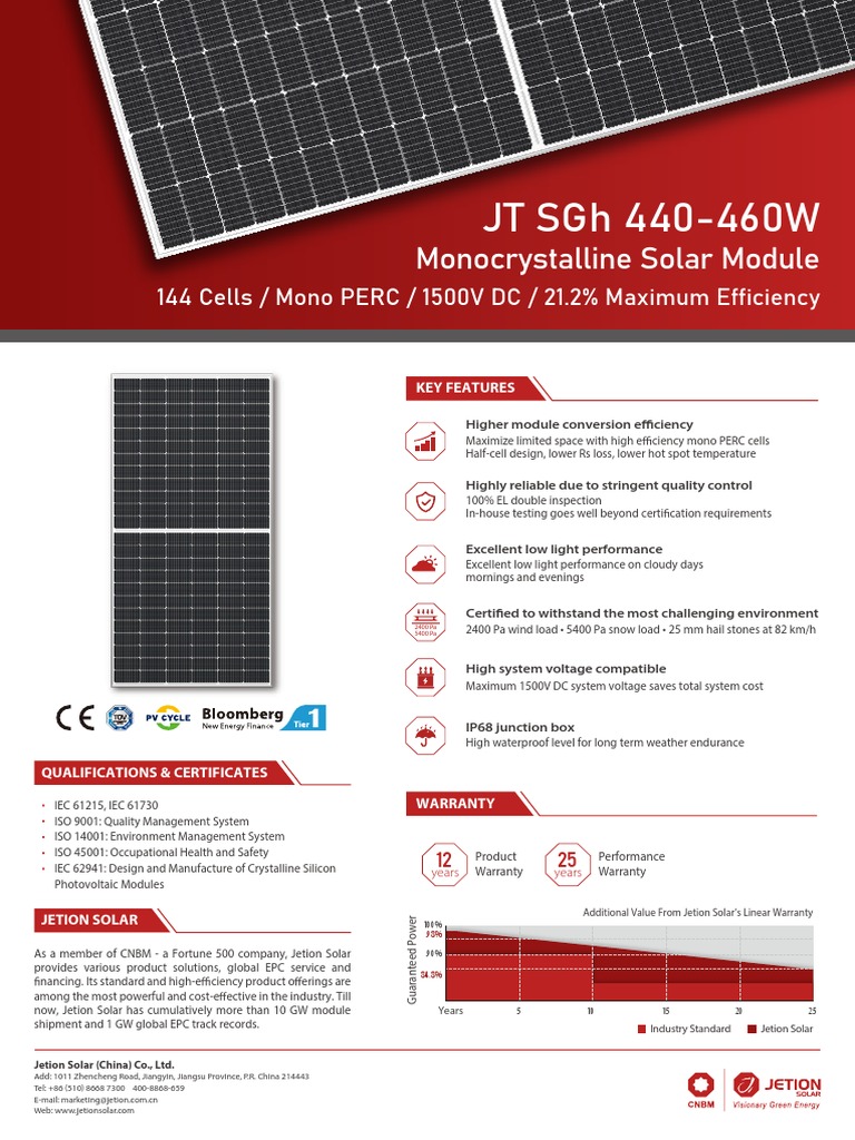 JT SGh440-460W-mono 144 Cells (166 - 1300mm | PDF | Electrical ...
