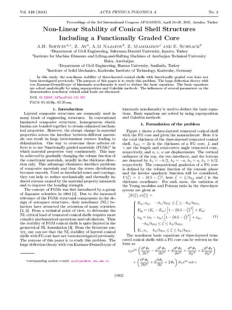 Non-Linear Stability of Conical Shell Structures Including A ...