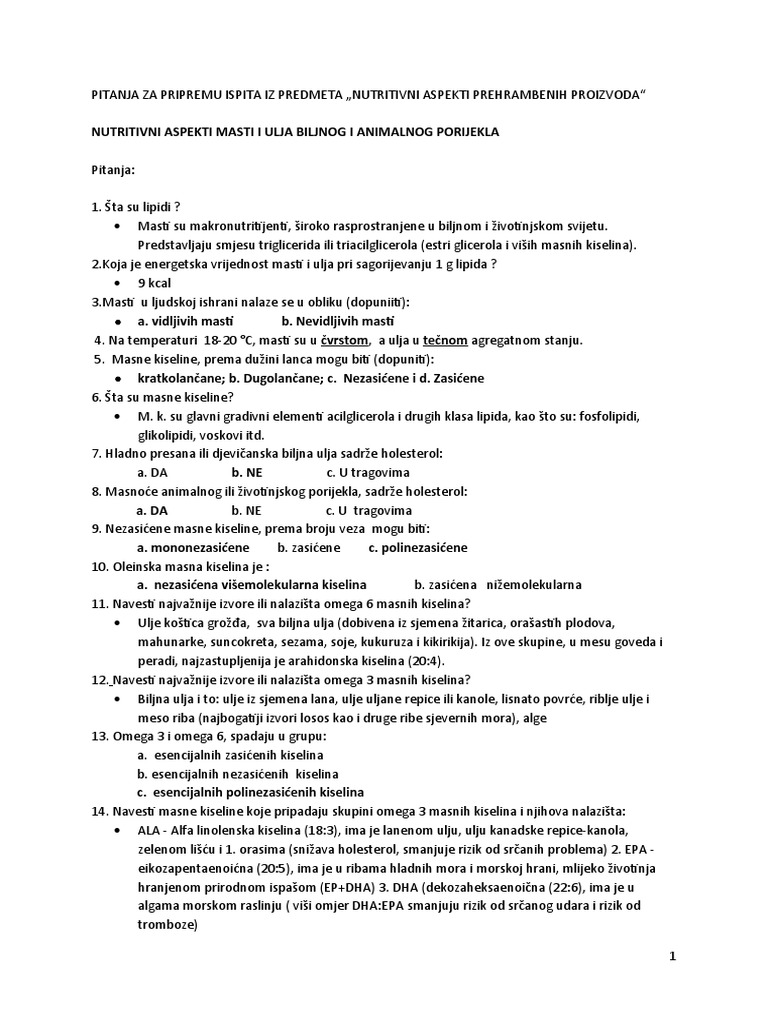 Pripremna Pitanja Za Ispit - Finallna Verzija | PDF