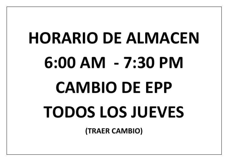 Horario y Cambio de EPP en Almacén | PDF