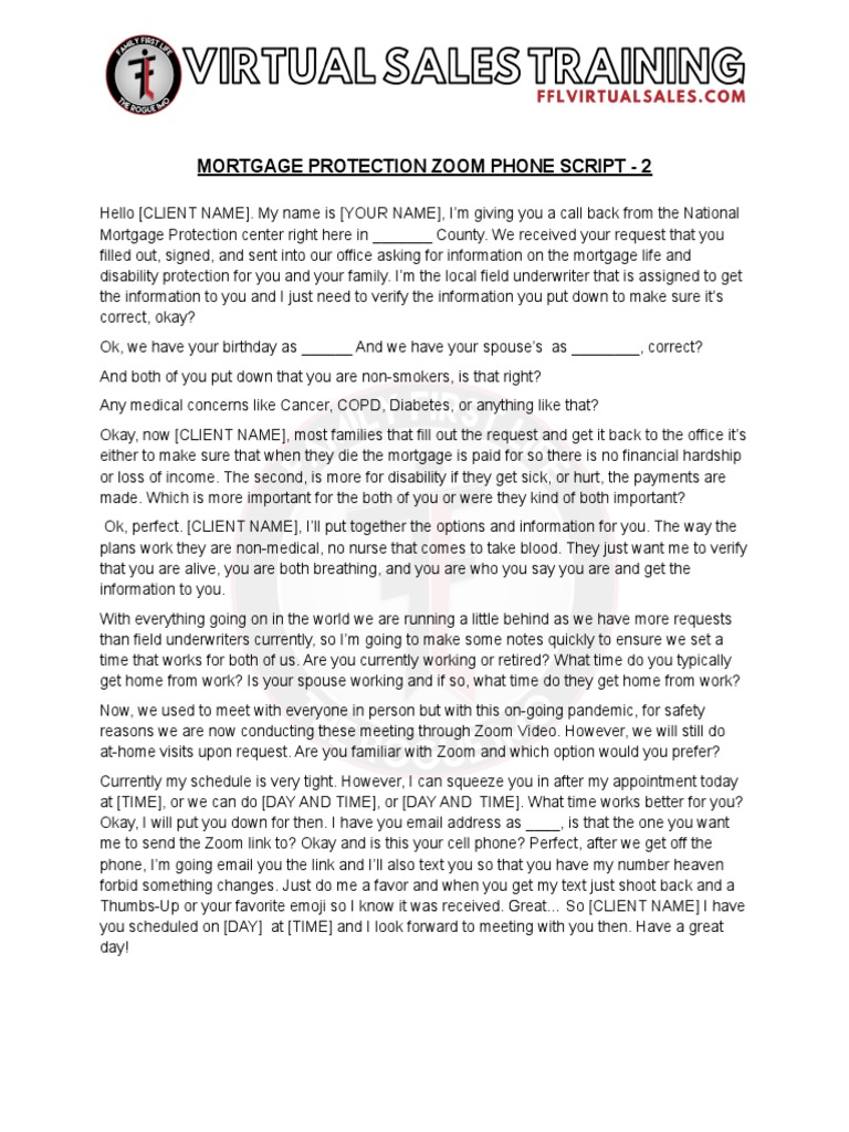 Mortgage Protection Call Script | PDF | Mortgage Loan