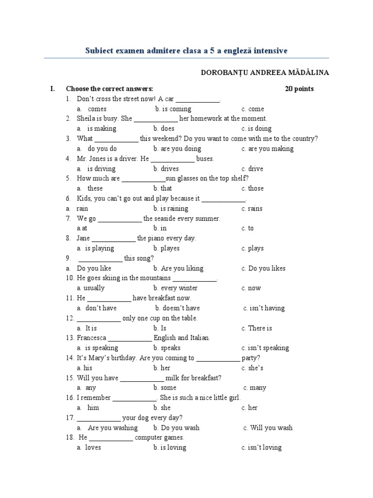 English Admission Test for 5th Grade | PDF | Language Arts & Discipline