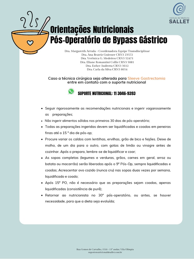 Dieta Pós-Bypass: Guia Nutricional Completo | PDF | Caldo | Brócolis