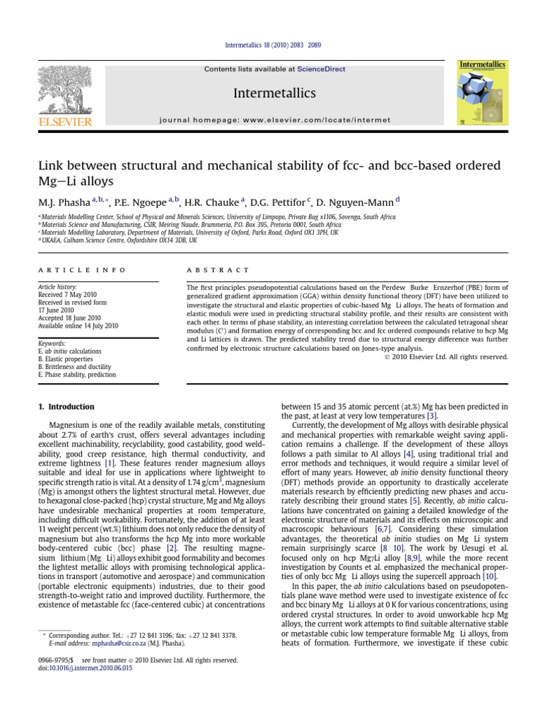 Link Between Structural and Mechanical Stability of FCC - and Bcc-Based Ordered | Download Free ...