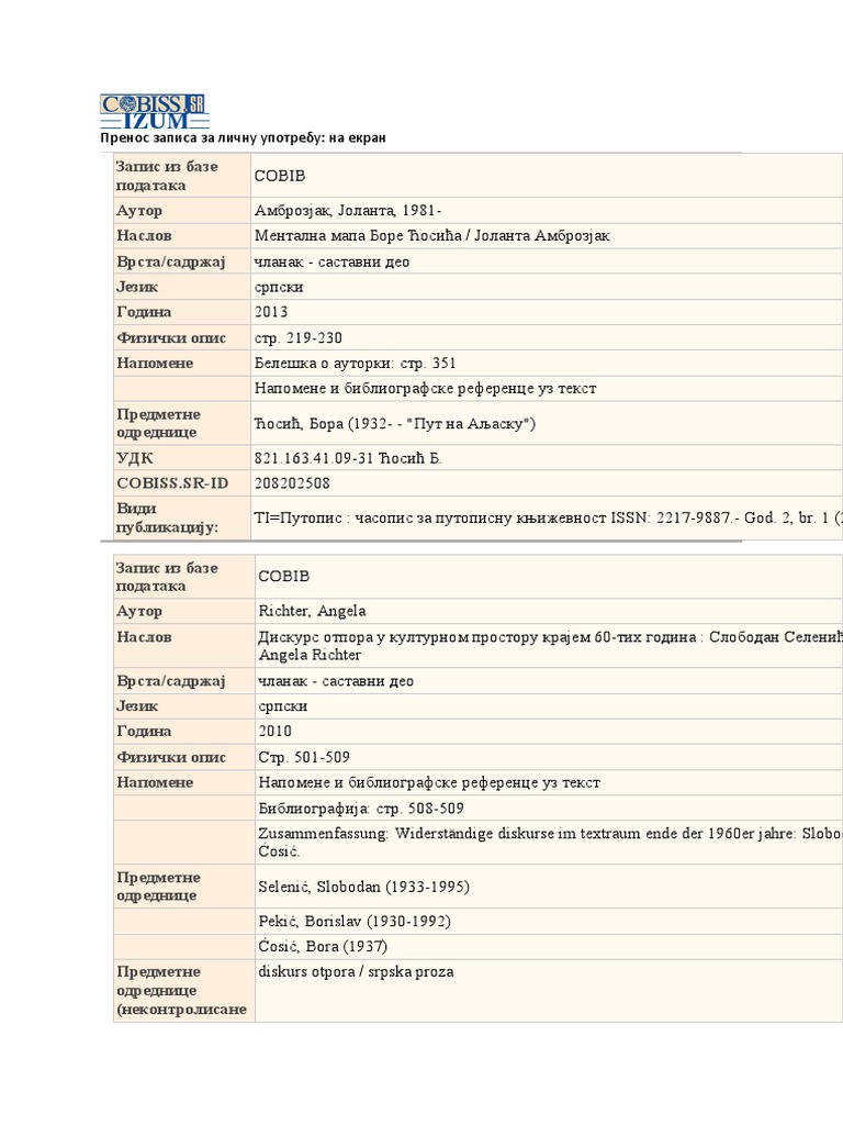 Bora Cosic Net | PDF