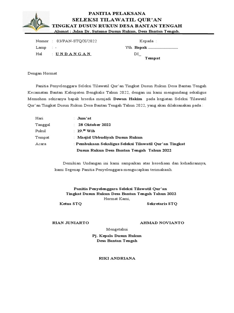 Undangan STQ 2022 | PDF