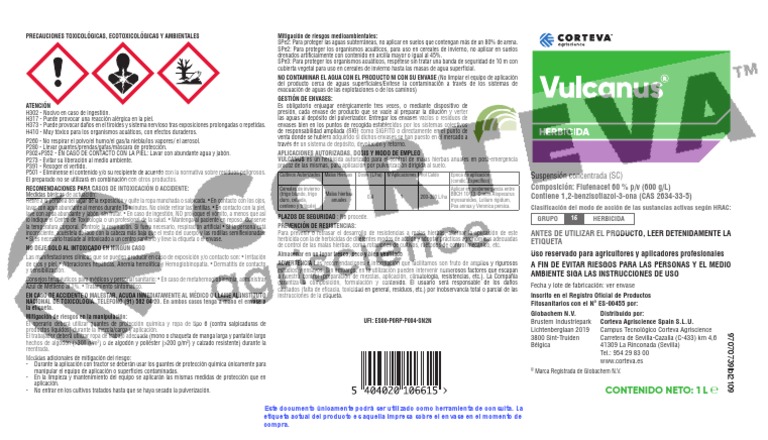 Vulcanus Etiqueta Corteva EU ES | PDF | Agua