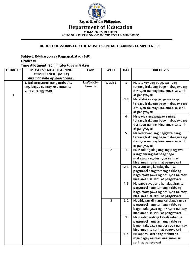 BOW-ESP-Grade 6 | PDF