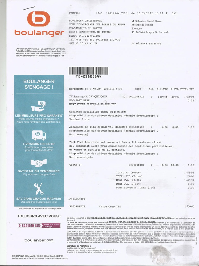 Facture Boulanger | PDF