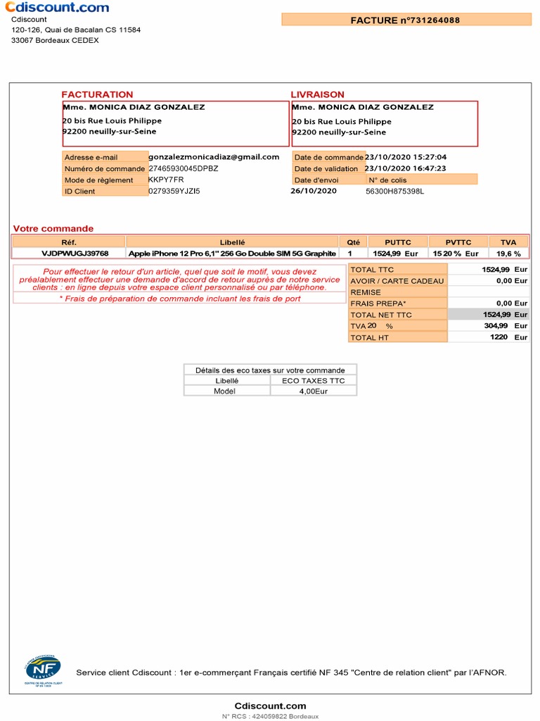 Facture Cdiscount | PDF
