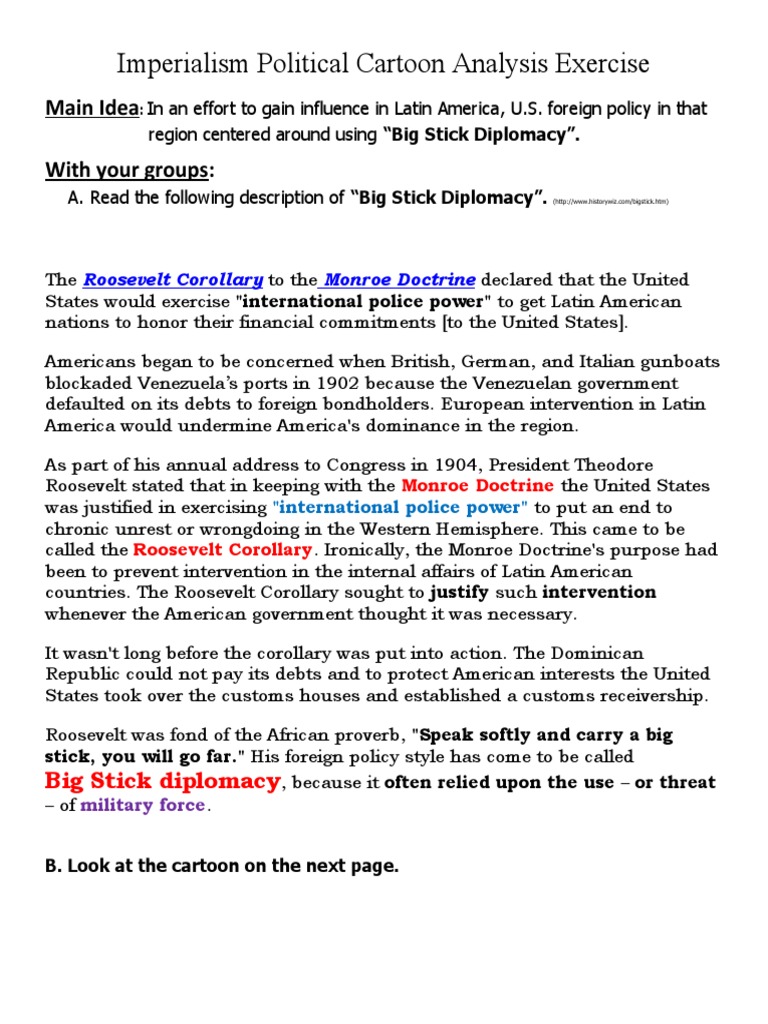 Imperialism Political Cartoon Analysis Exercise - Big Stick Diplomacy ...